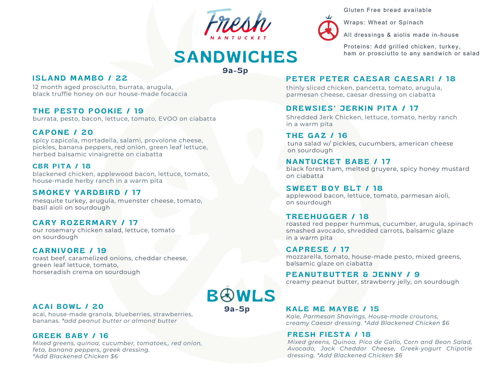Fresh Nantucket Menu — Fresh Nantucket