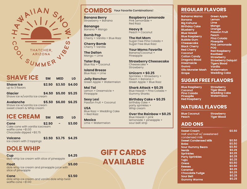 Menu — Hawaiian Snow