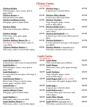 Menu — Bollywood Masala