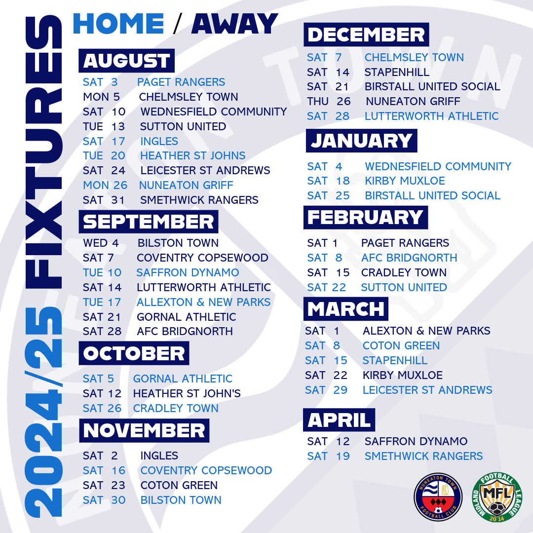 2024/25 Fixtures Announced — Nuneaton Town FC