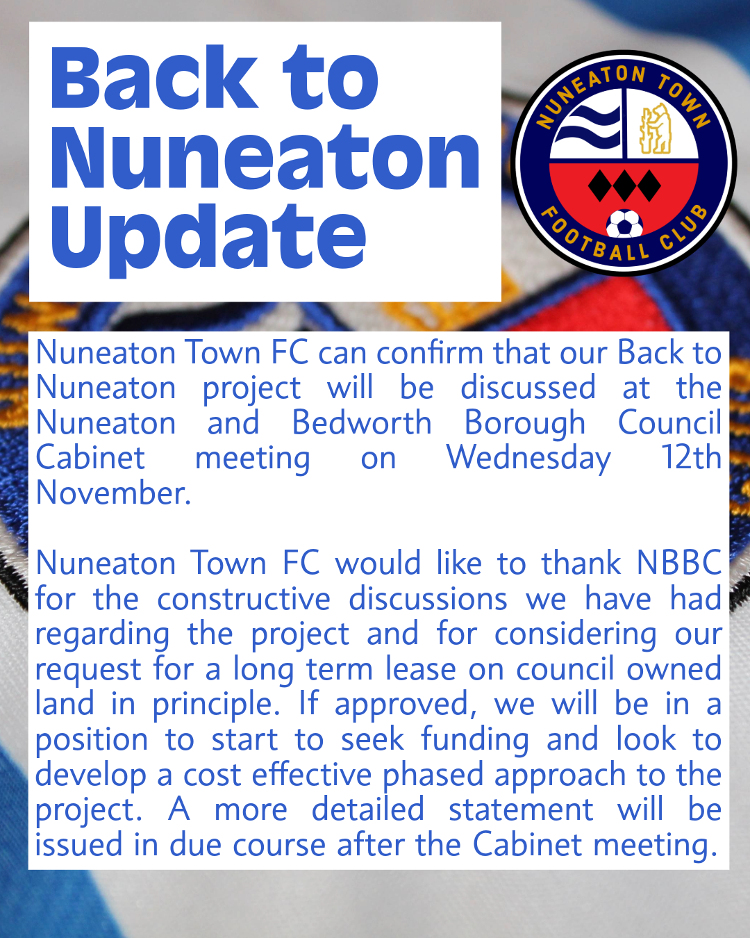 Back to Nuneaton update — Nuneaton Town FC
