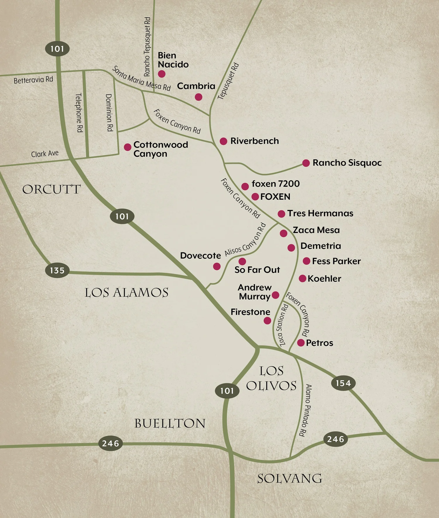 Wine Trail Map — Foxen Canyon Wine Trail