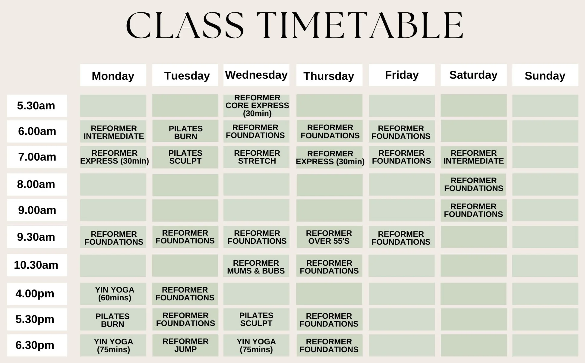 Our Timetable — Salud House of Health