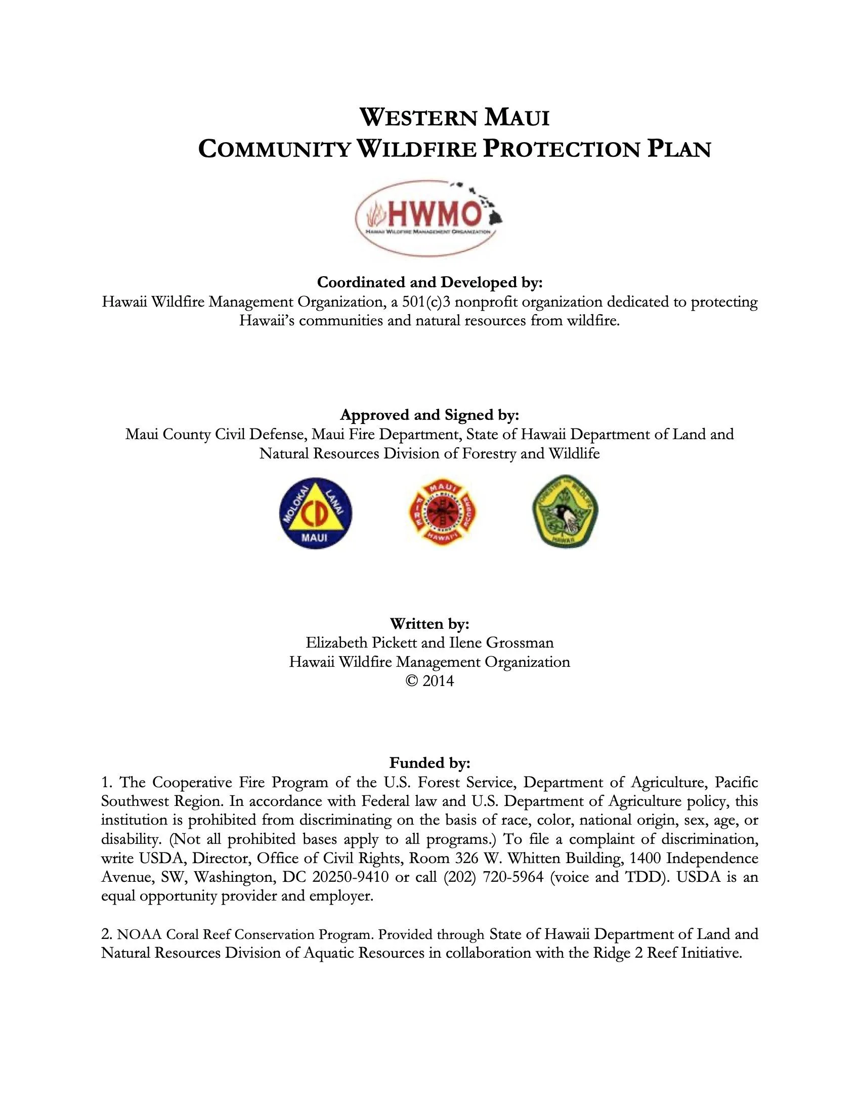 Western Maui CWPP - 2014 — Hawaii Wildfire Management Organization