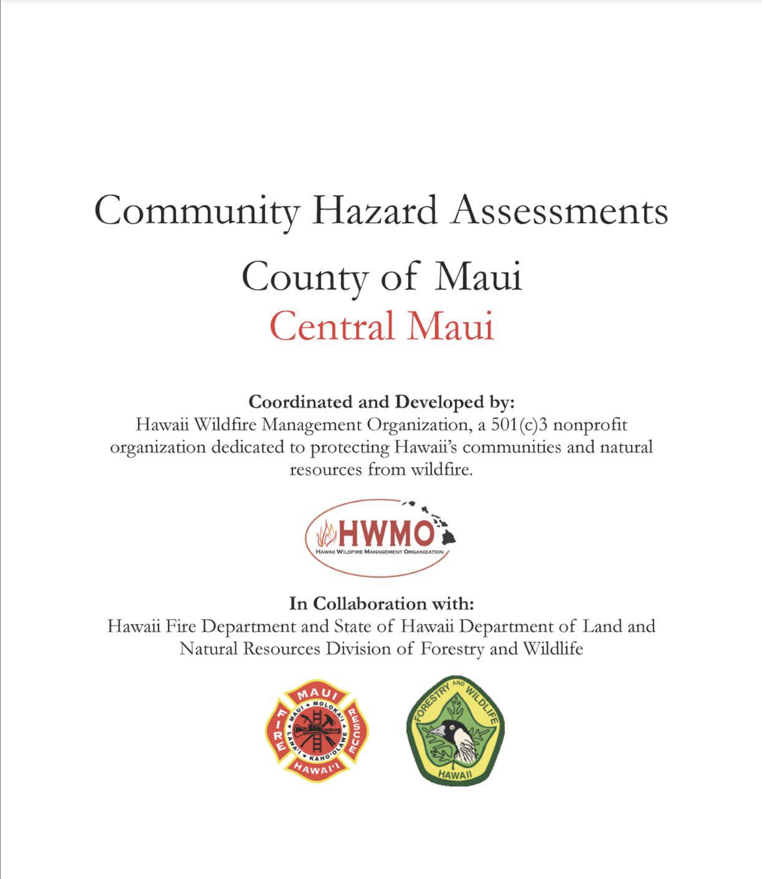 Central Maui - Community Wildfire Hazard Assessments — Hawaii Wildfire ...