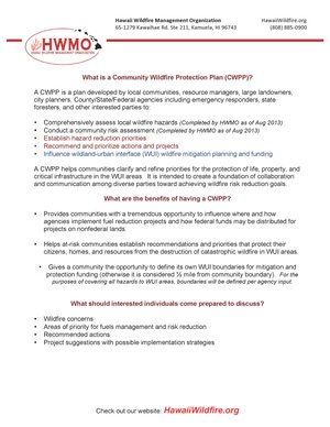 CWPP Overview Sheet — Hawaii Wildfire Management Organization