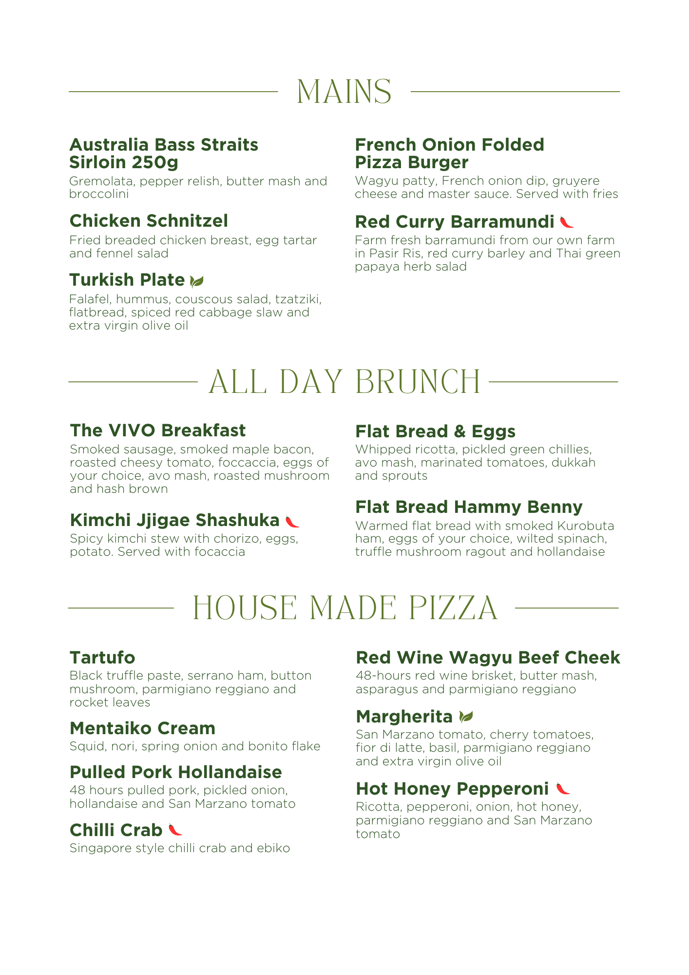 Vivo City Menu — Surrey Hills Grocer