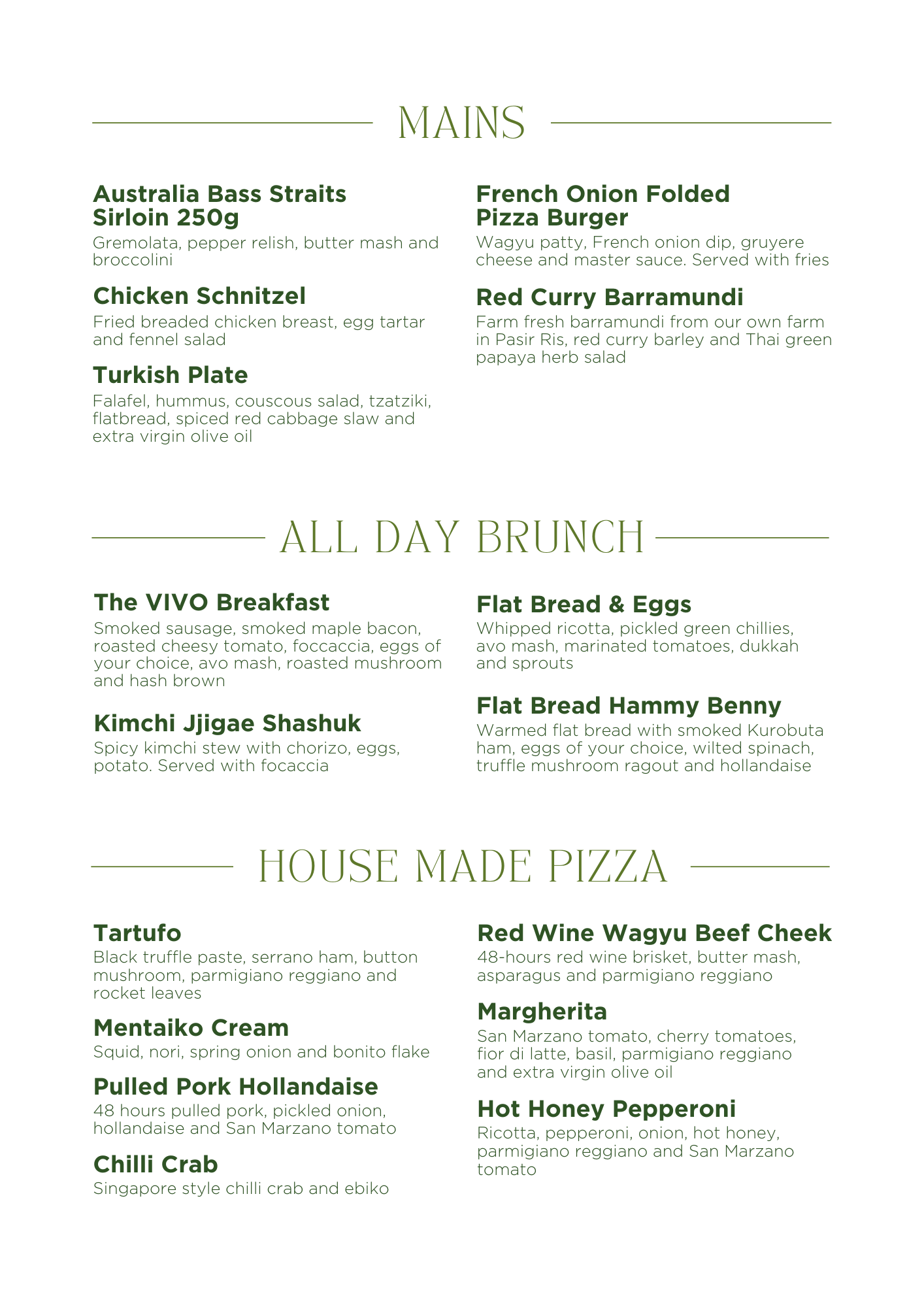 Vivo City Menu — Surrey Hills Grocer