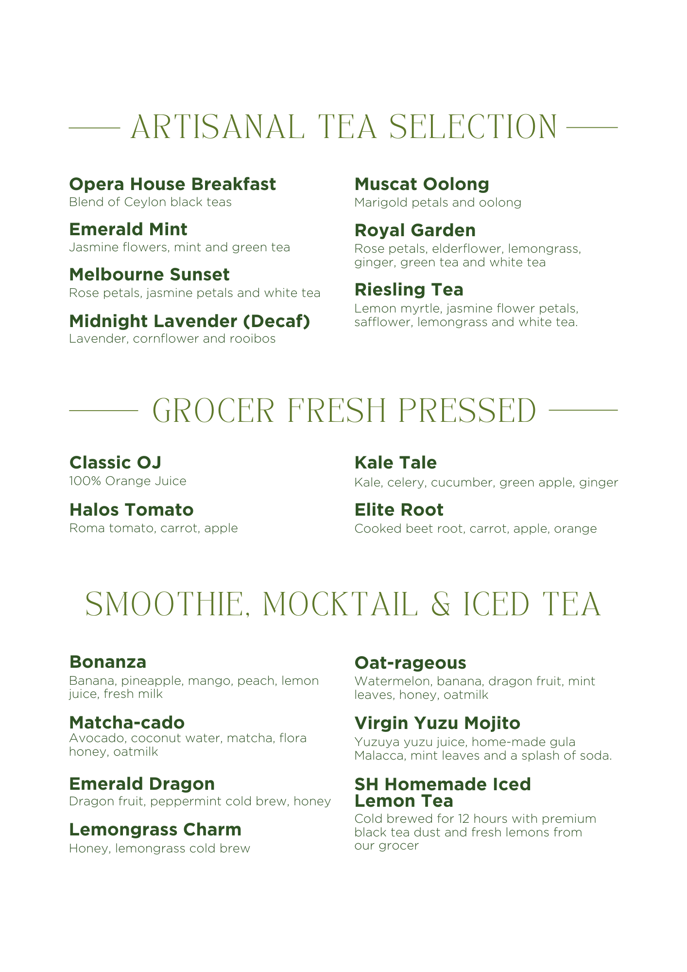 Vivo City Menu — Surrey Hills Grocer