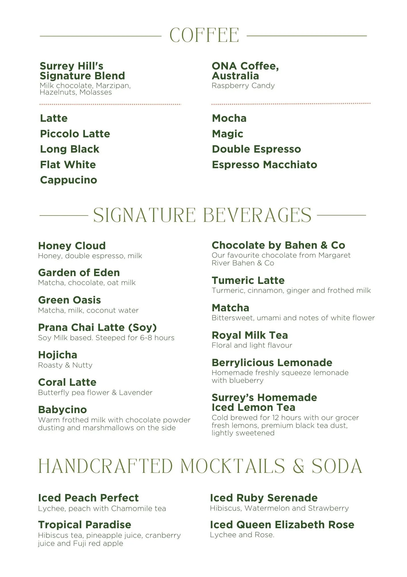 RC Menu — Surrey Hills Grocer