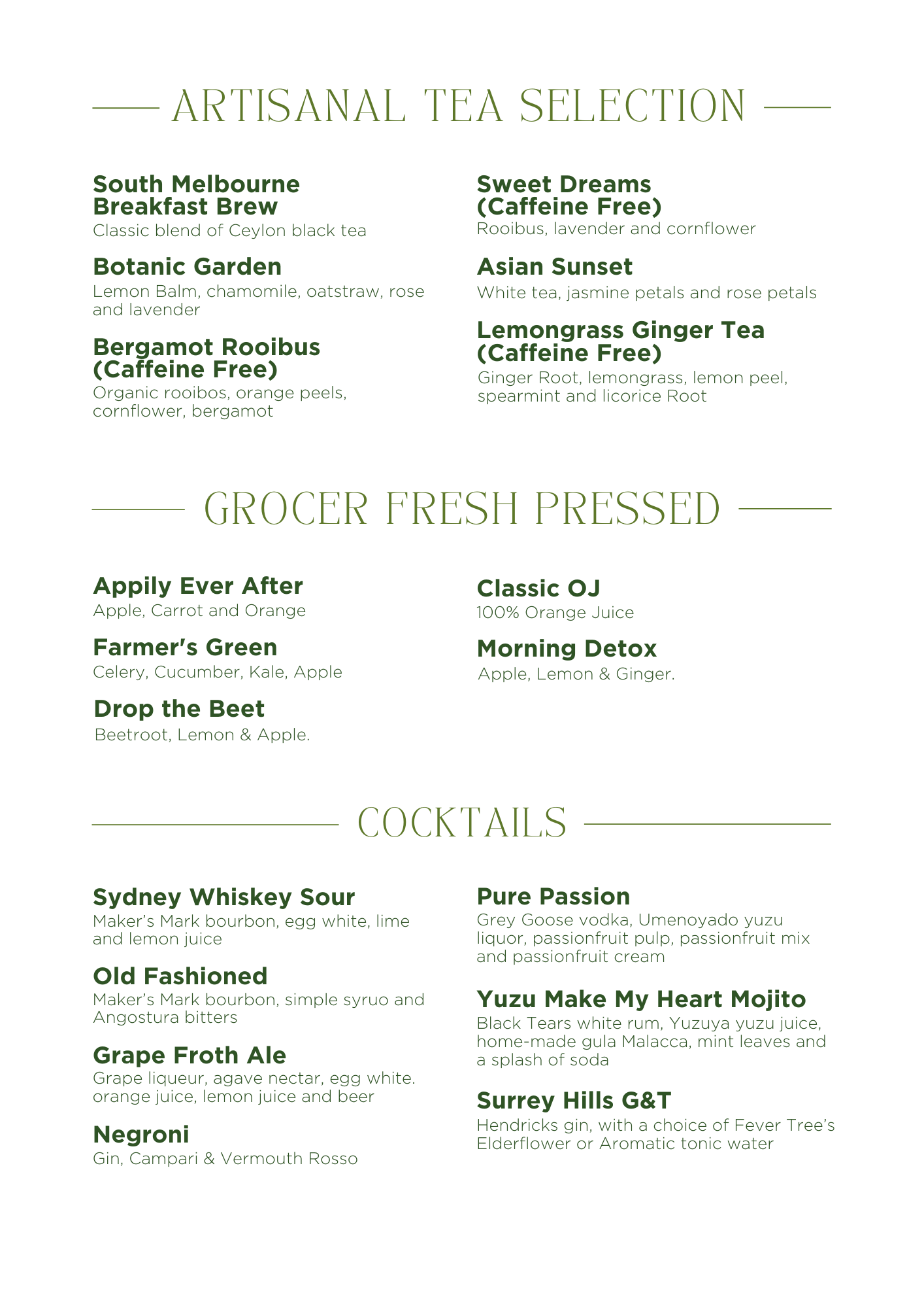 RC Menu — Surrey Hills Grocer