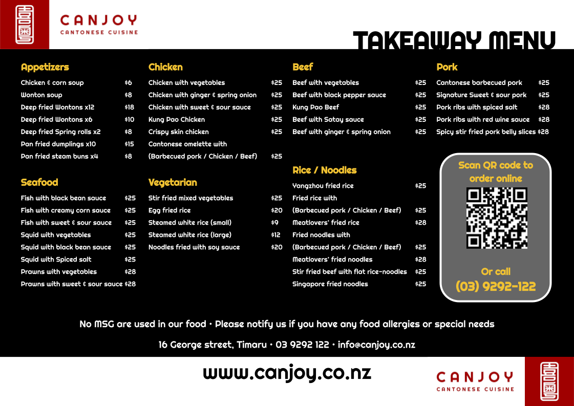 Menu — Canjoy Cantonese Cuisine
