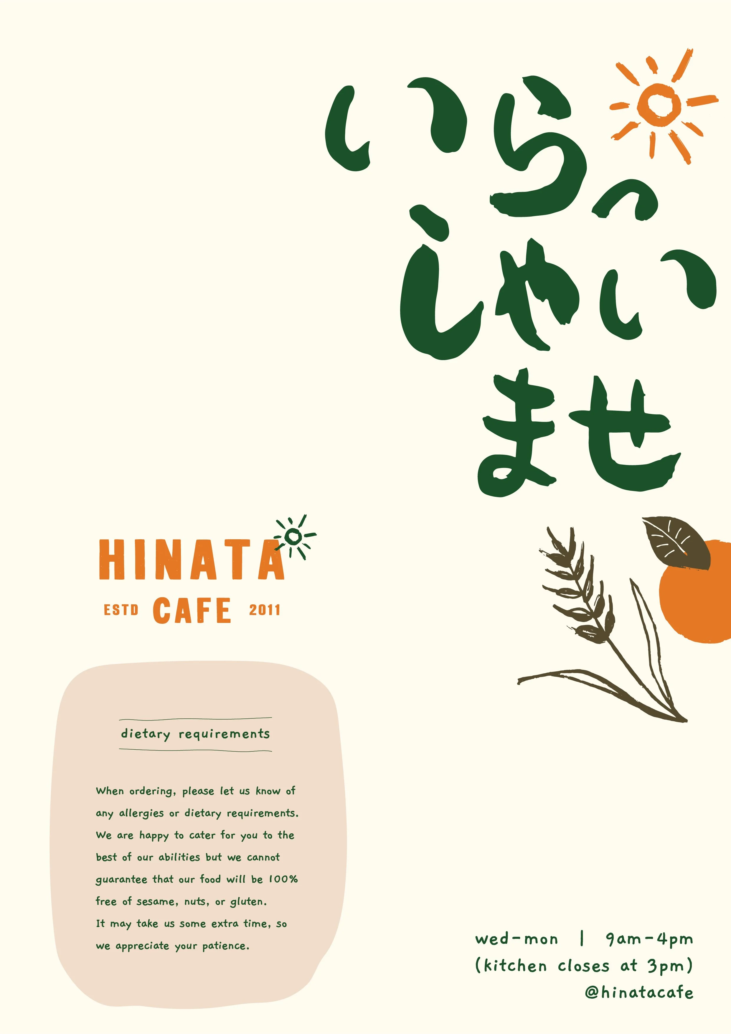Food Menu — Hinata Cafe, Fremantle.