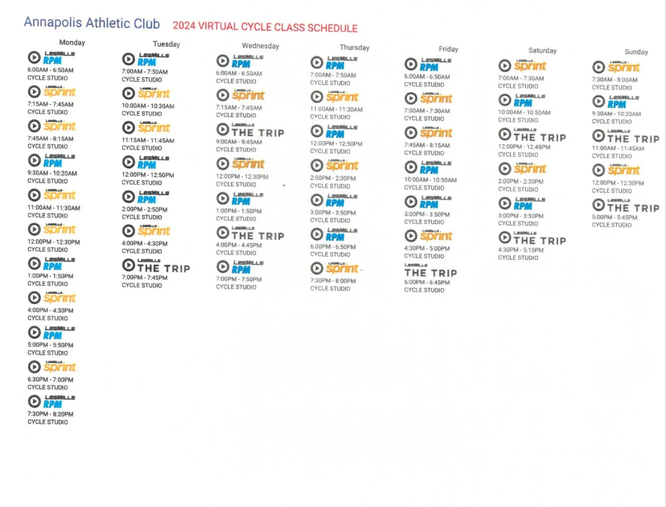 Class Schedules — Annapolis Athletic Club