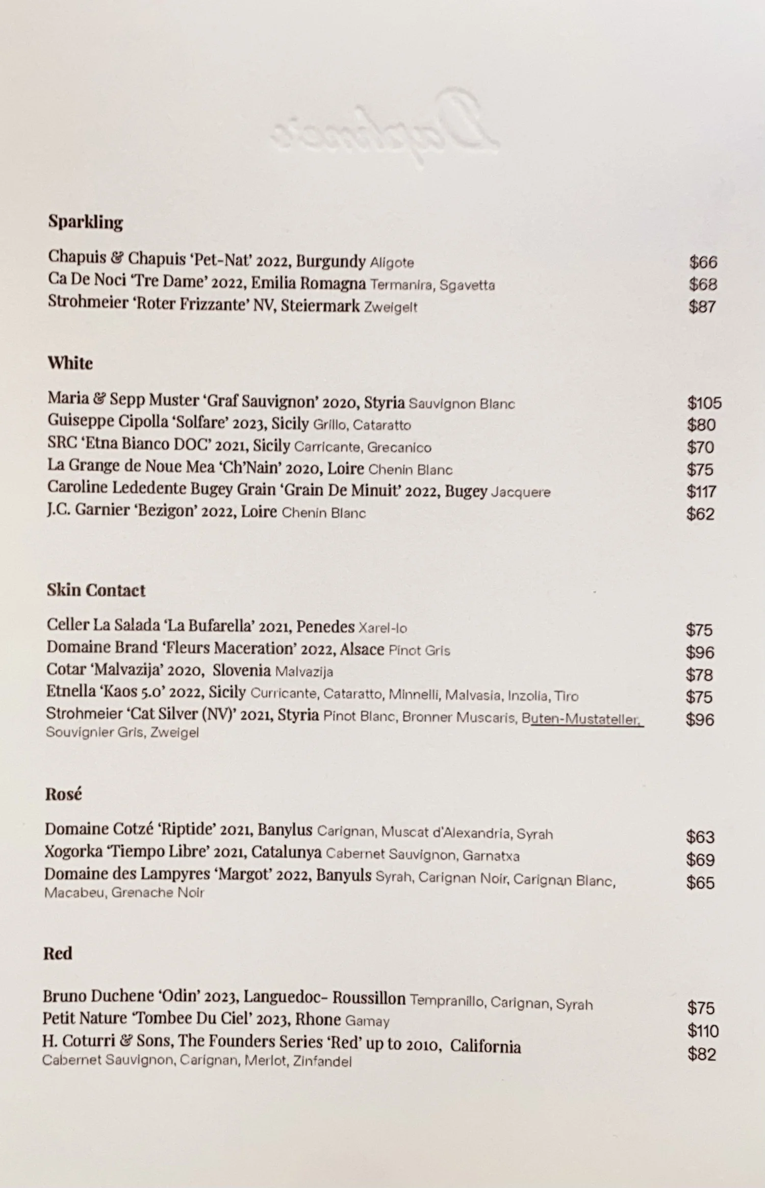 Menu — Daphne's
