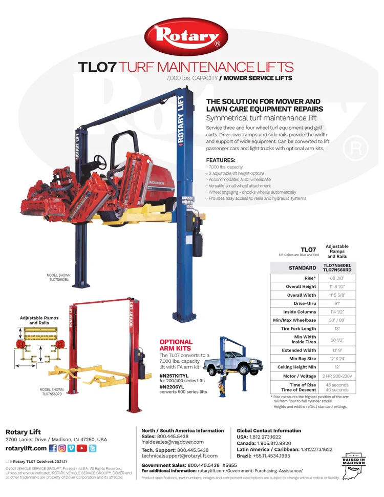 ROTARY LIFT TLO7 TURF 2-POST LIFT — FAST EQUIPMENT