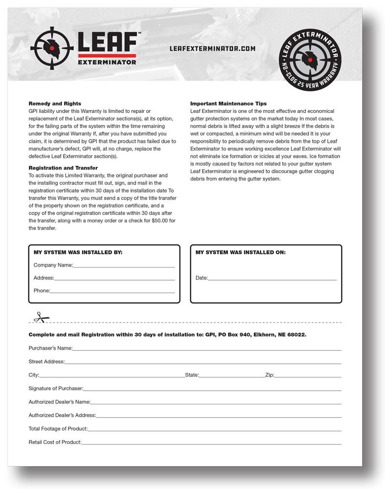 Leaf Exterminator — Warranty