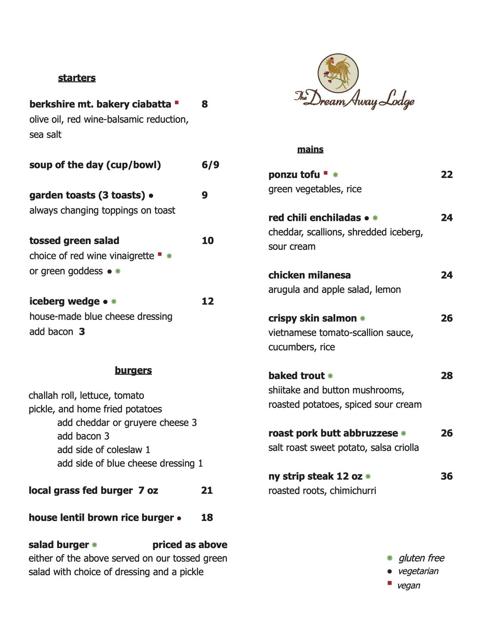 menu — The Dream Away Lodge