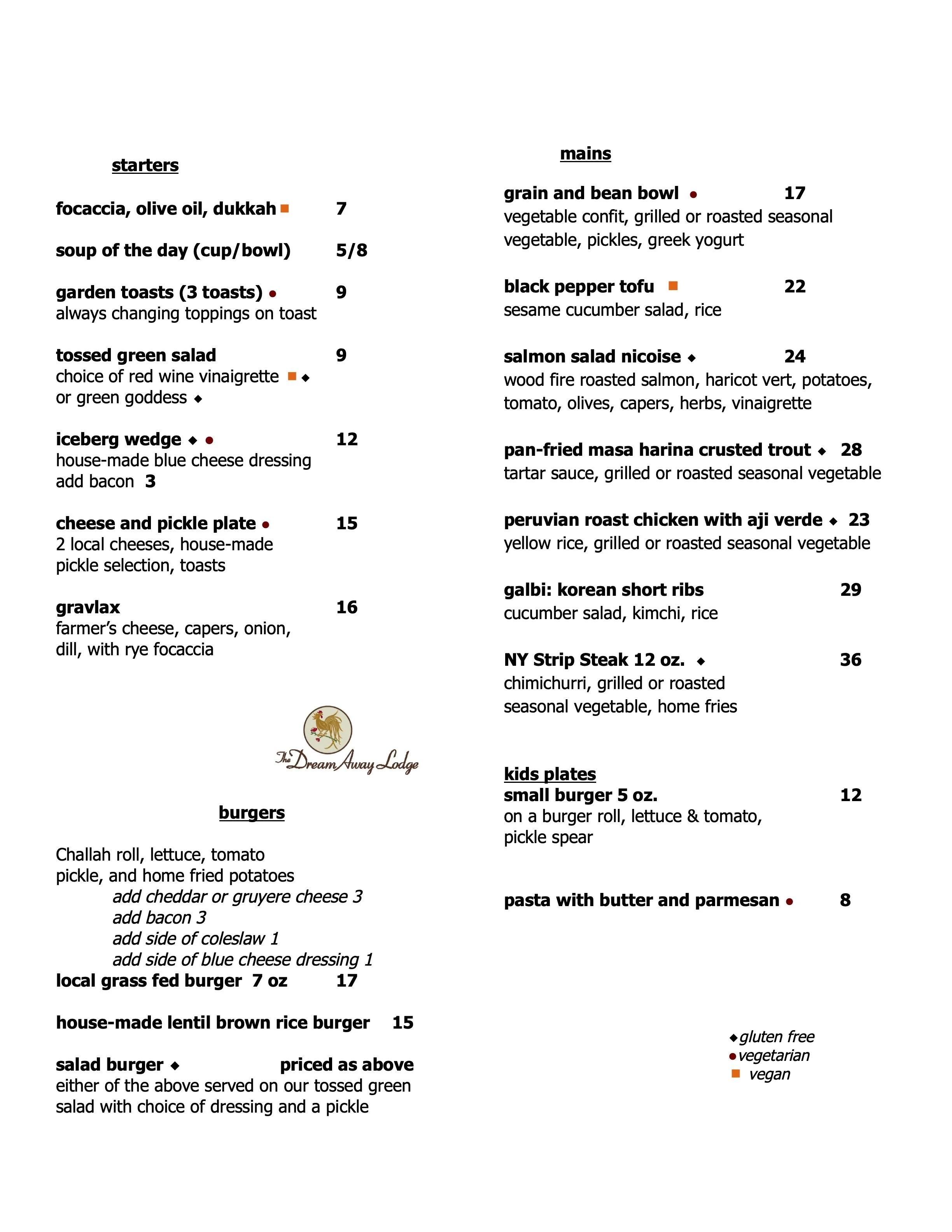 menu — The Dream Away Lodge