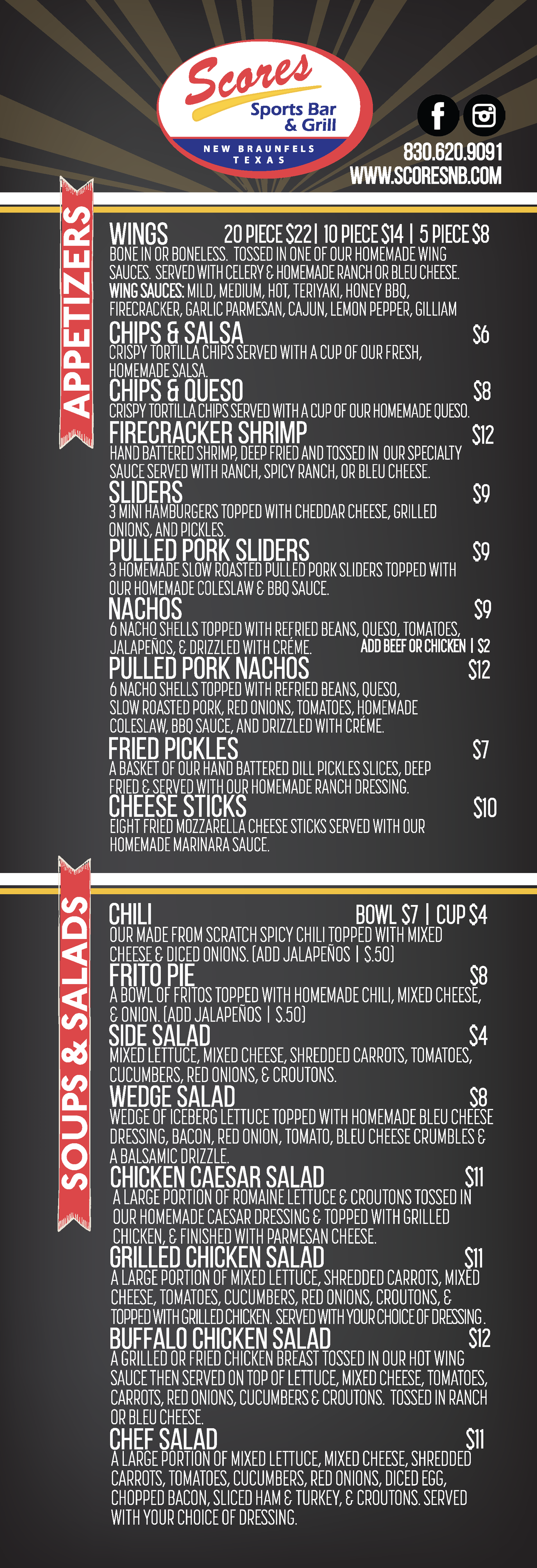 MENU — Score's Sports Bar & Grill