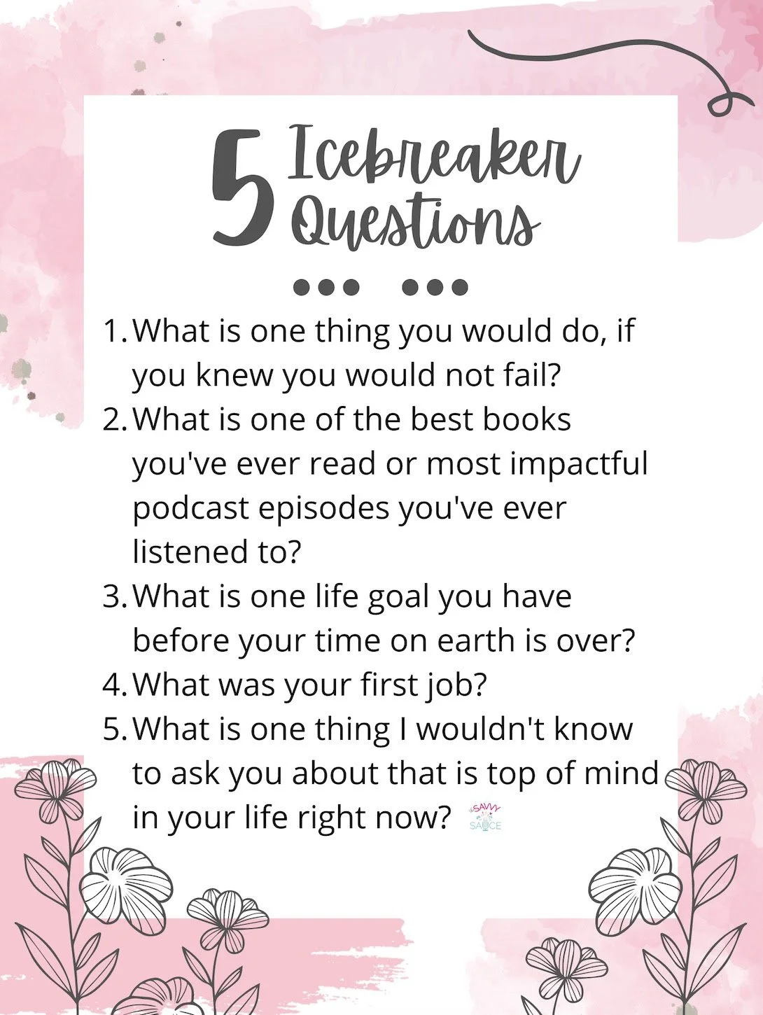 Icebreaker Questions for Gatherings — The Savvy Sauce Podcast
