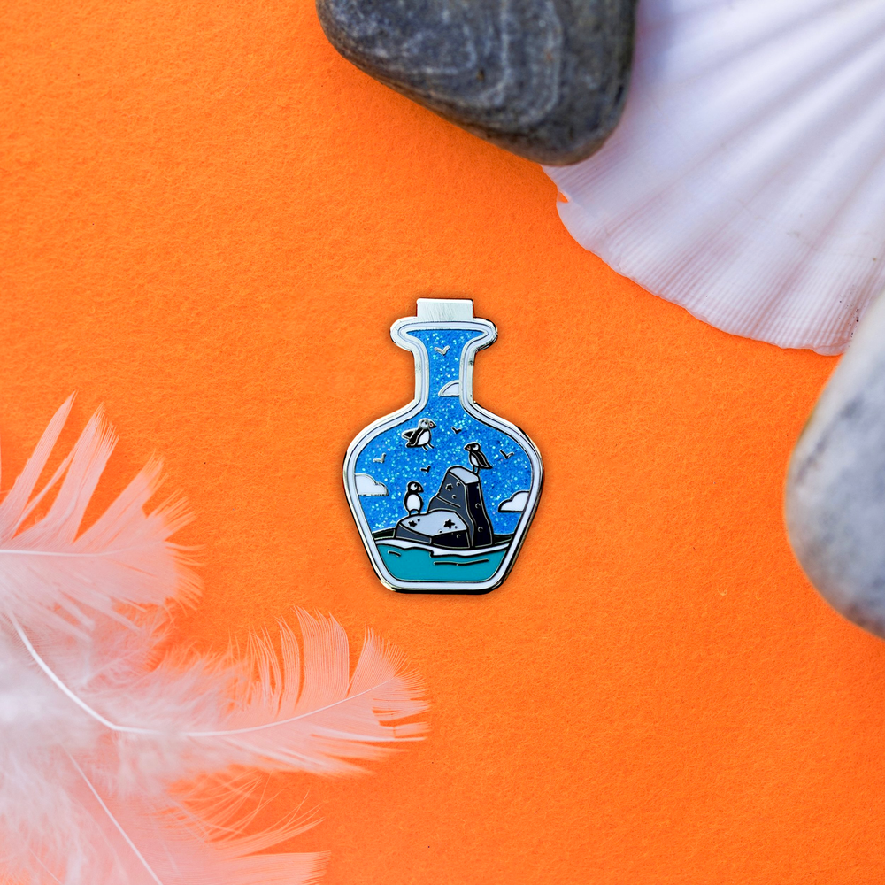 Juniper Fox Designs | Mini Scenes in Bottle-Shaped Pins & Prints