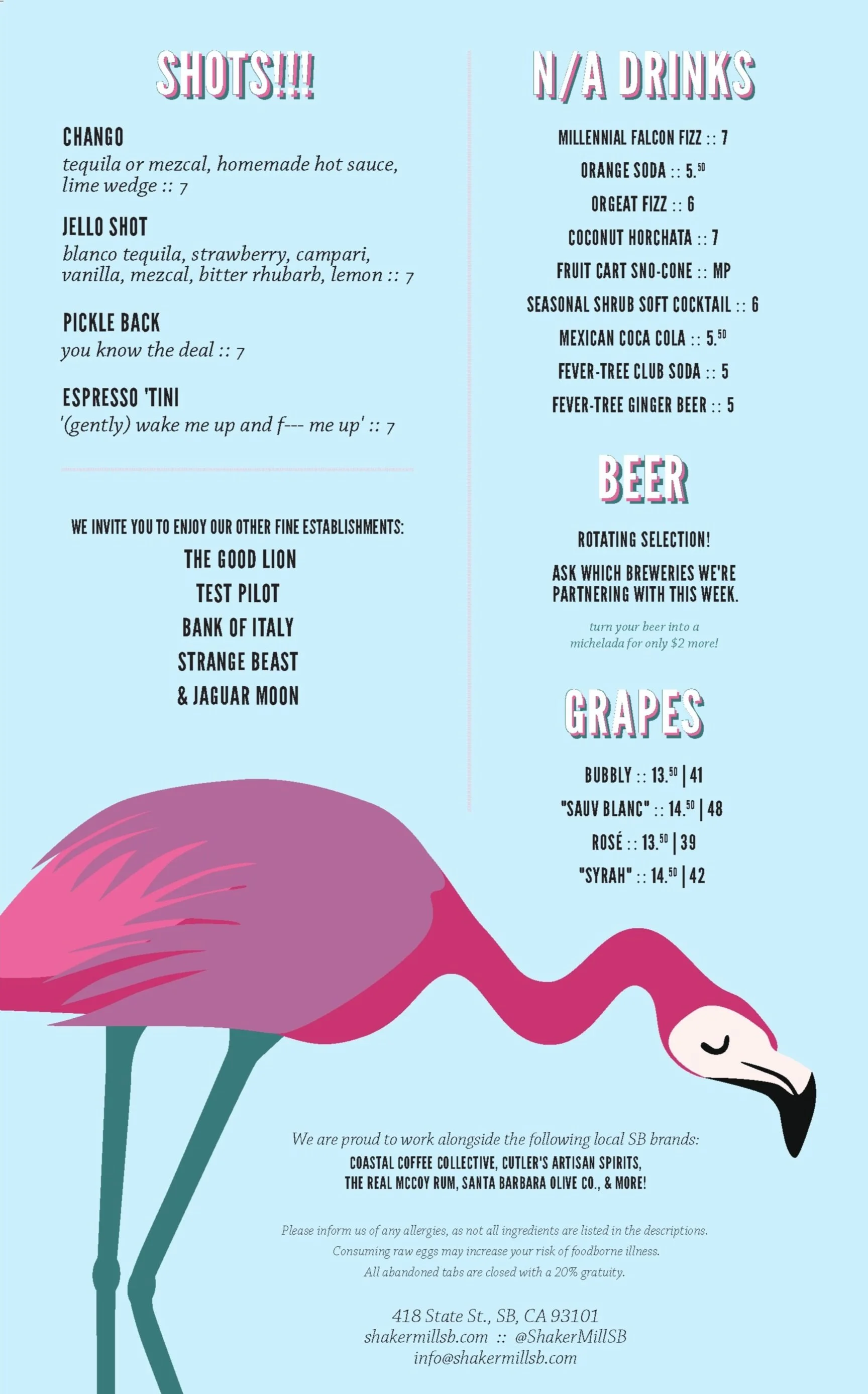 MENU — SHAKER MILL