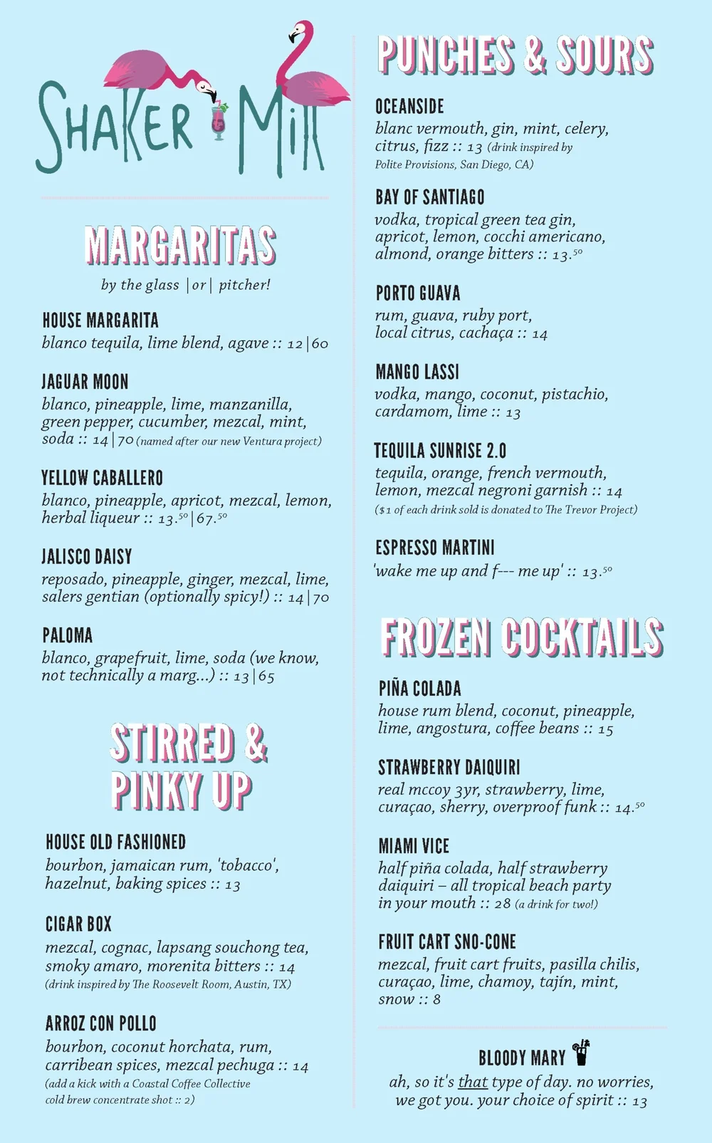 MENU — SHAKER MILL