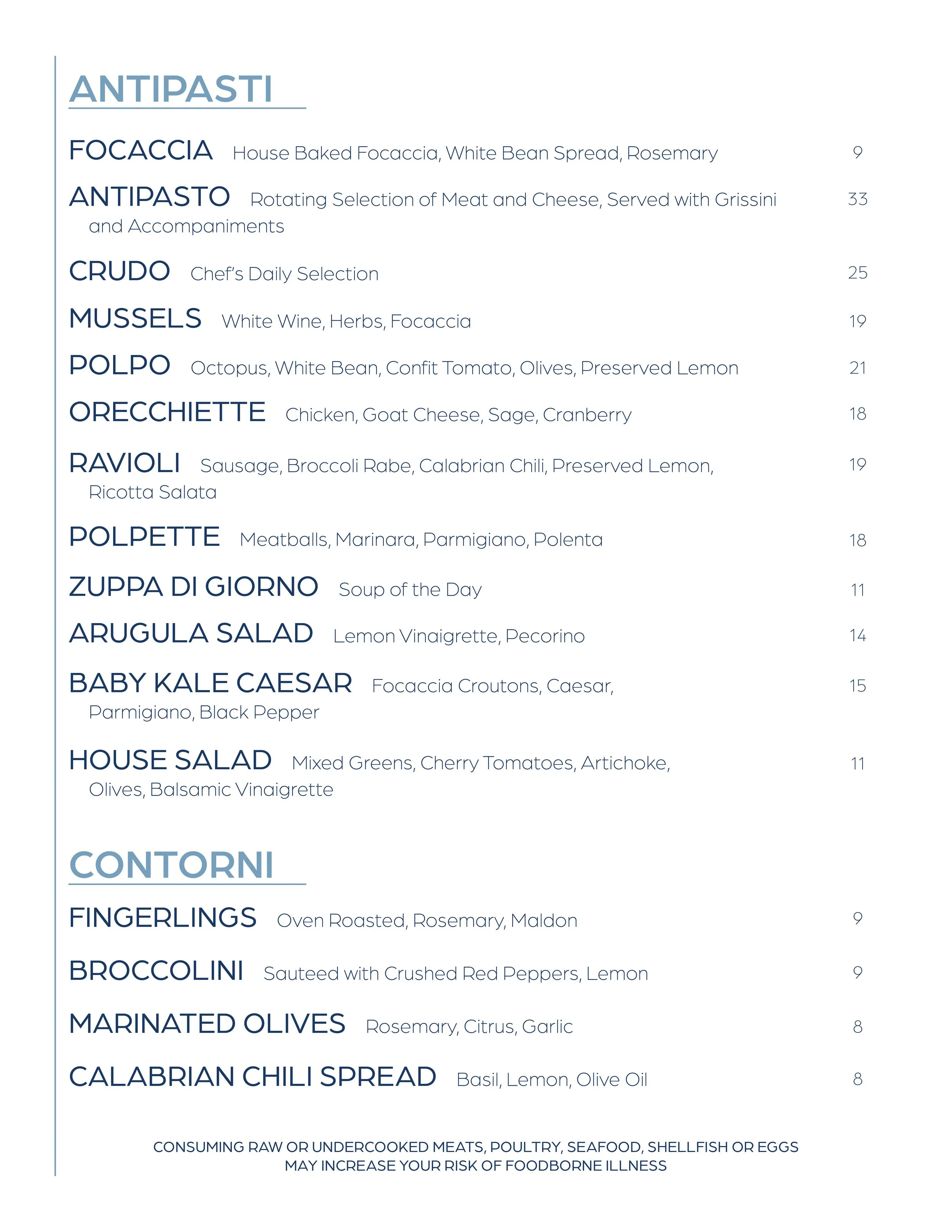 Menu — PORCELLI'S