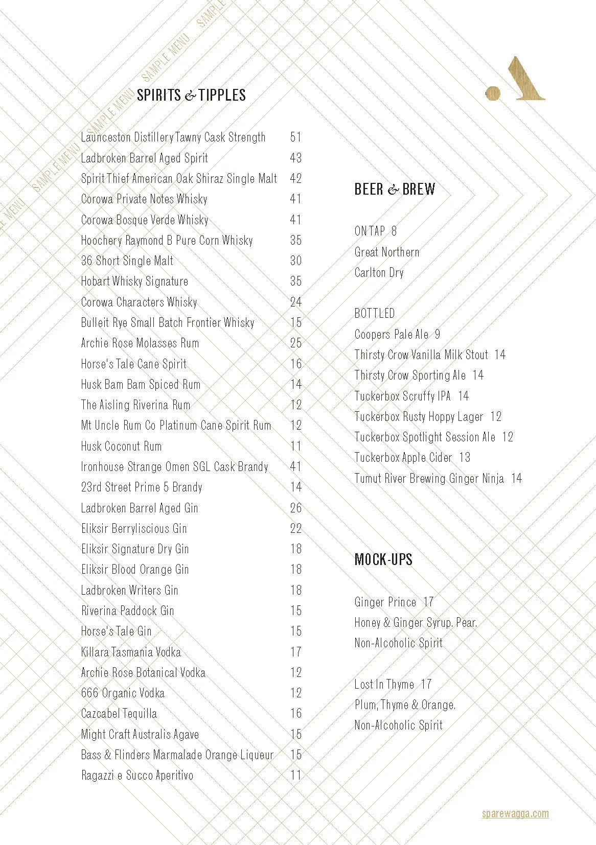 Menu — SPARE Restaurant Lounge & Bar