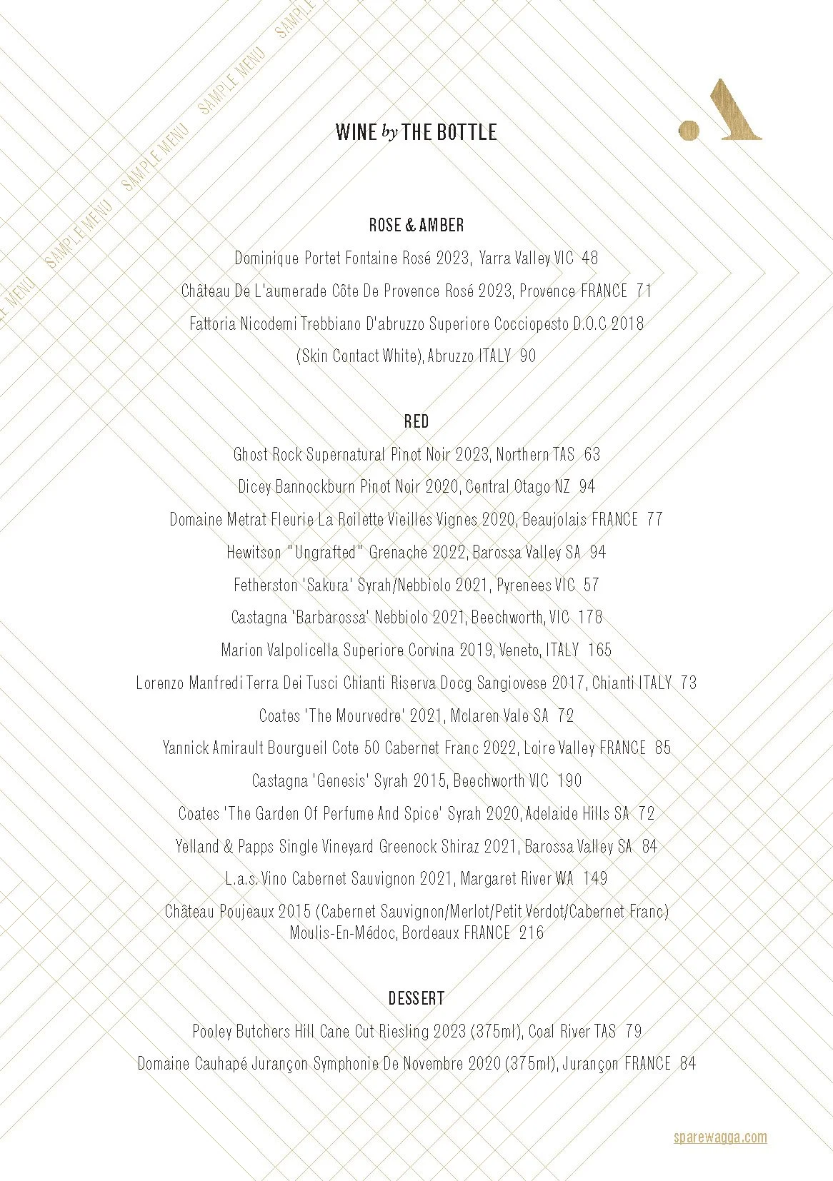 Menu — SPARE Restaurant Lounge & Bar