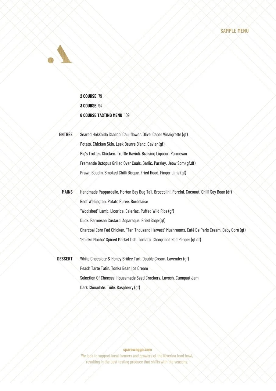 Menu — SPARE Restaurant Lounge & Bar