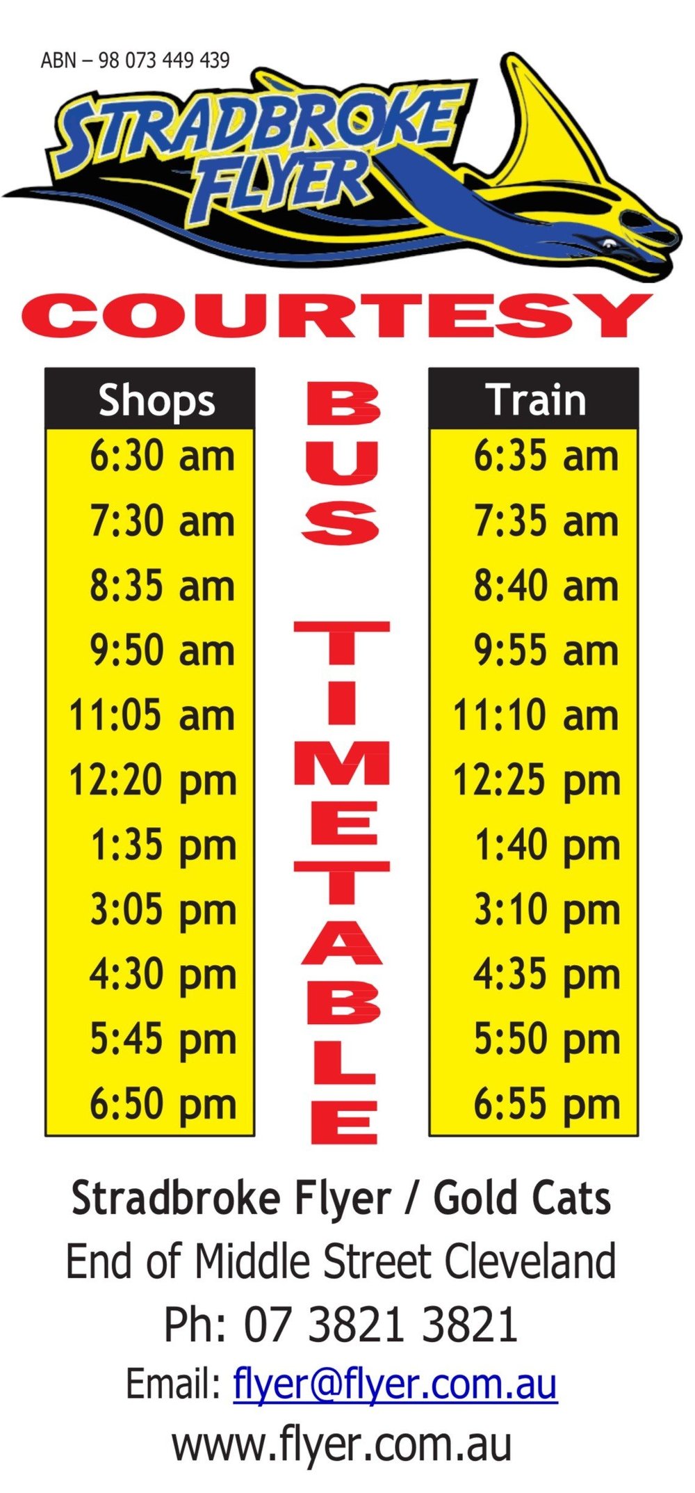 Timetable & Prices — Stradbroke Flyer Gold Cat