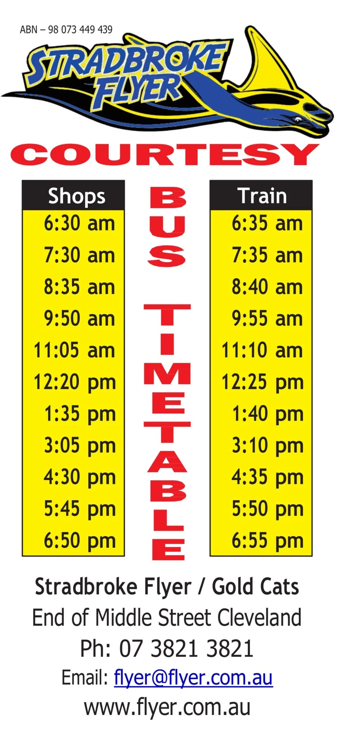 Timetable & Prices — Stradbroke Flyer Gold Cat