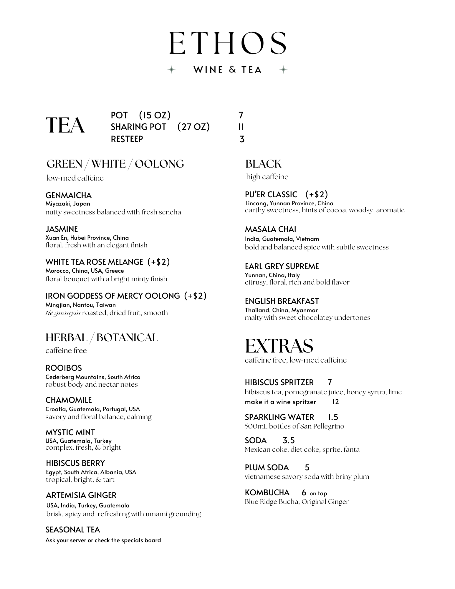 Menus — Ethos Wine & Tea