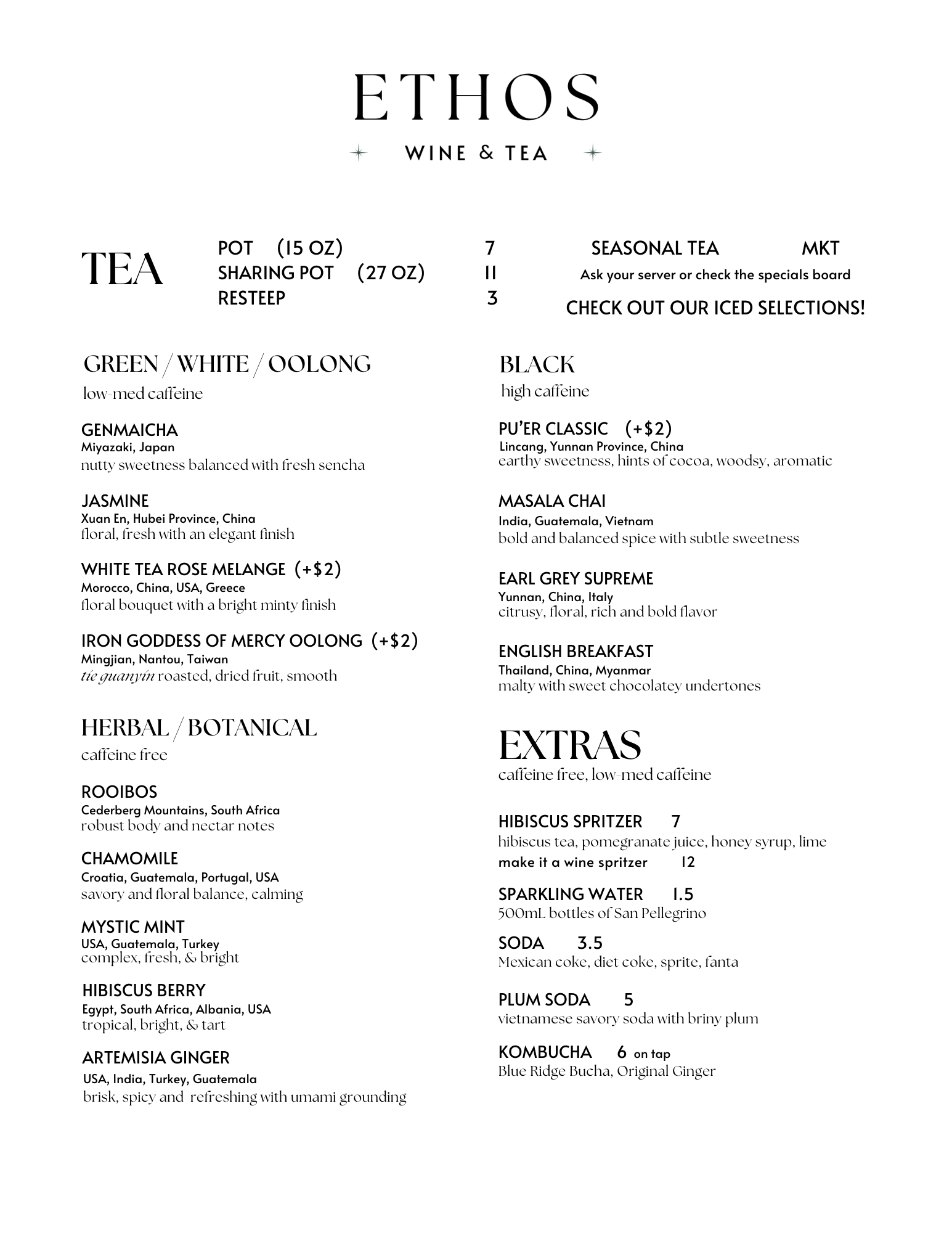 Menus — Ethos Wine & Tea
