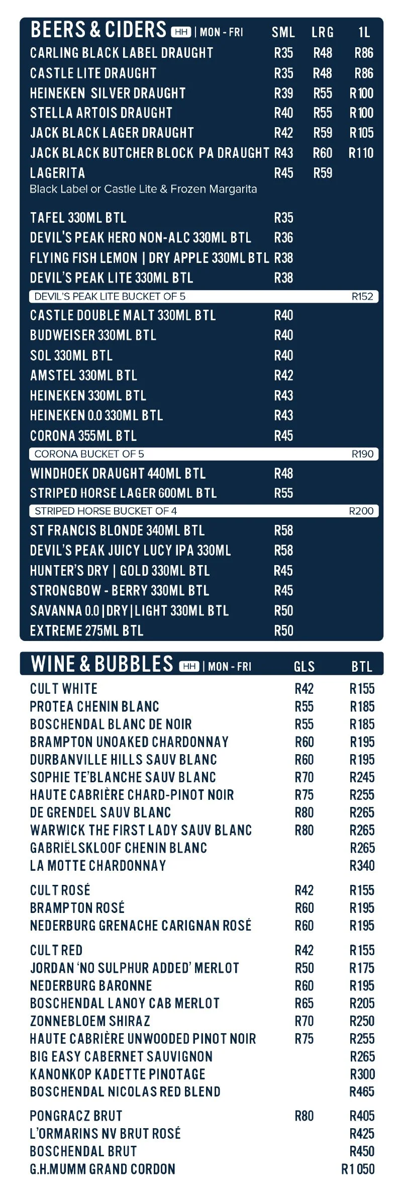 OUR MENU — HUDSONS