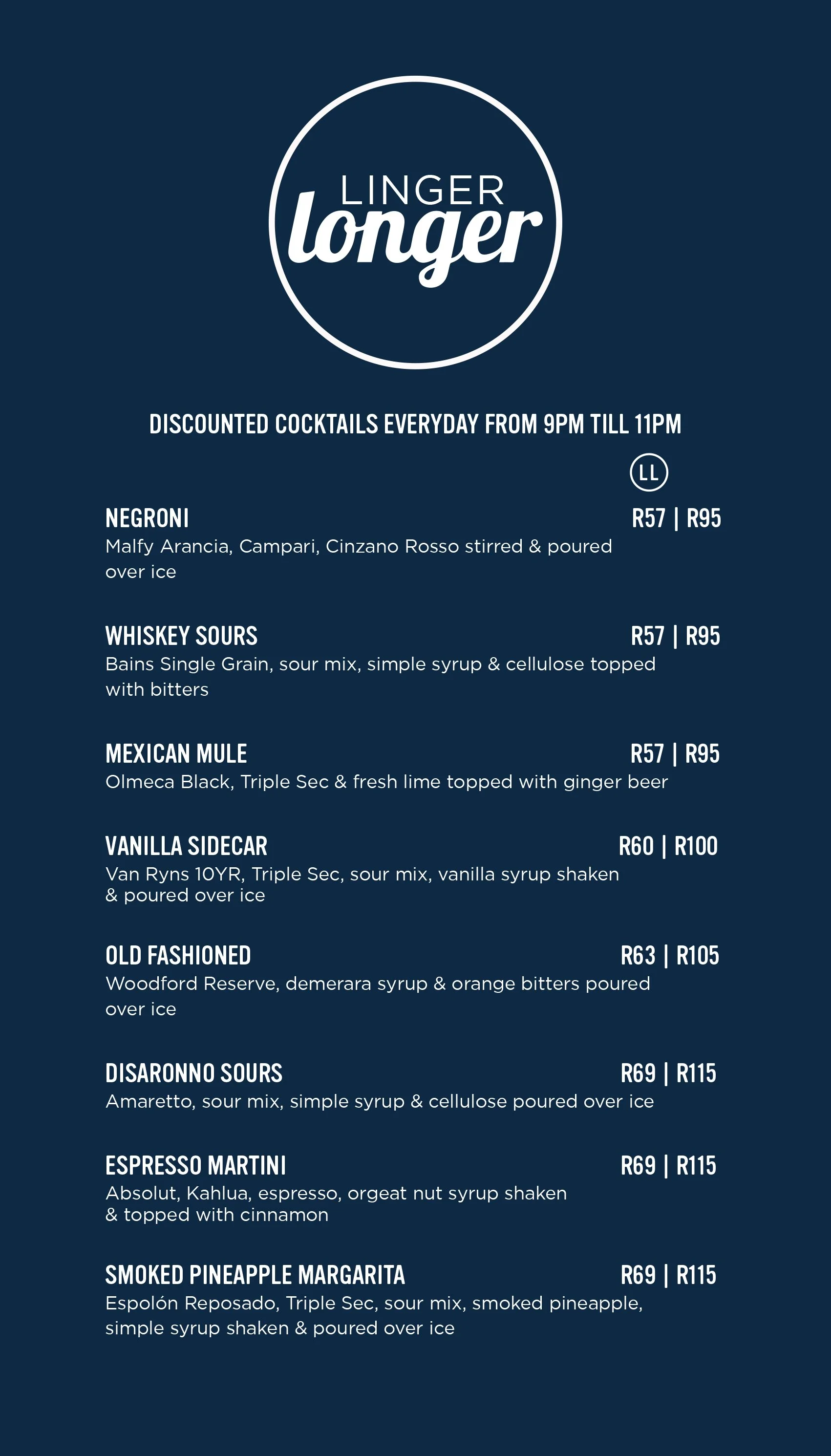 Linger Longer Menu — HUDSONS