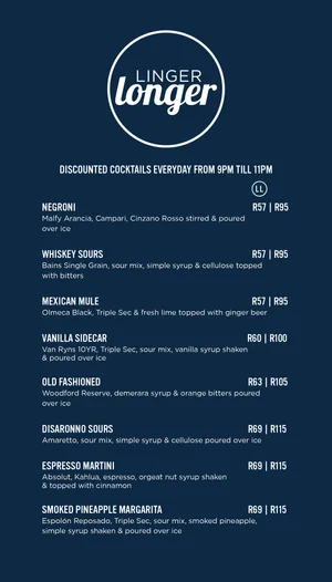 Linger Longer Menu — HUDSONS