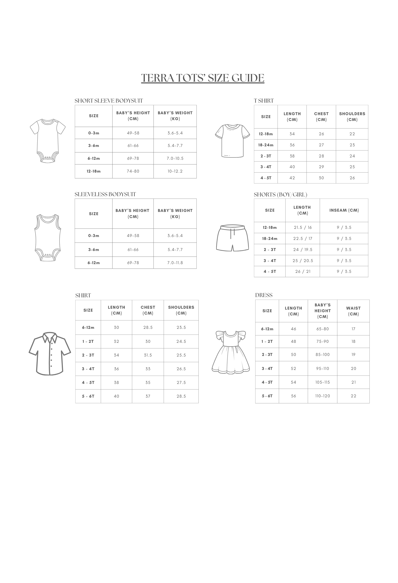 Terra Tots — Size Guide