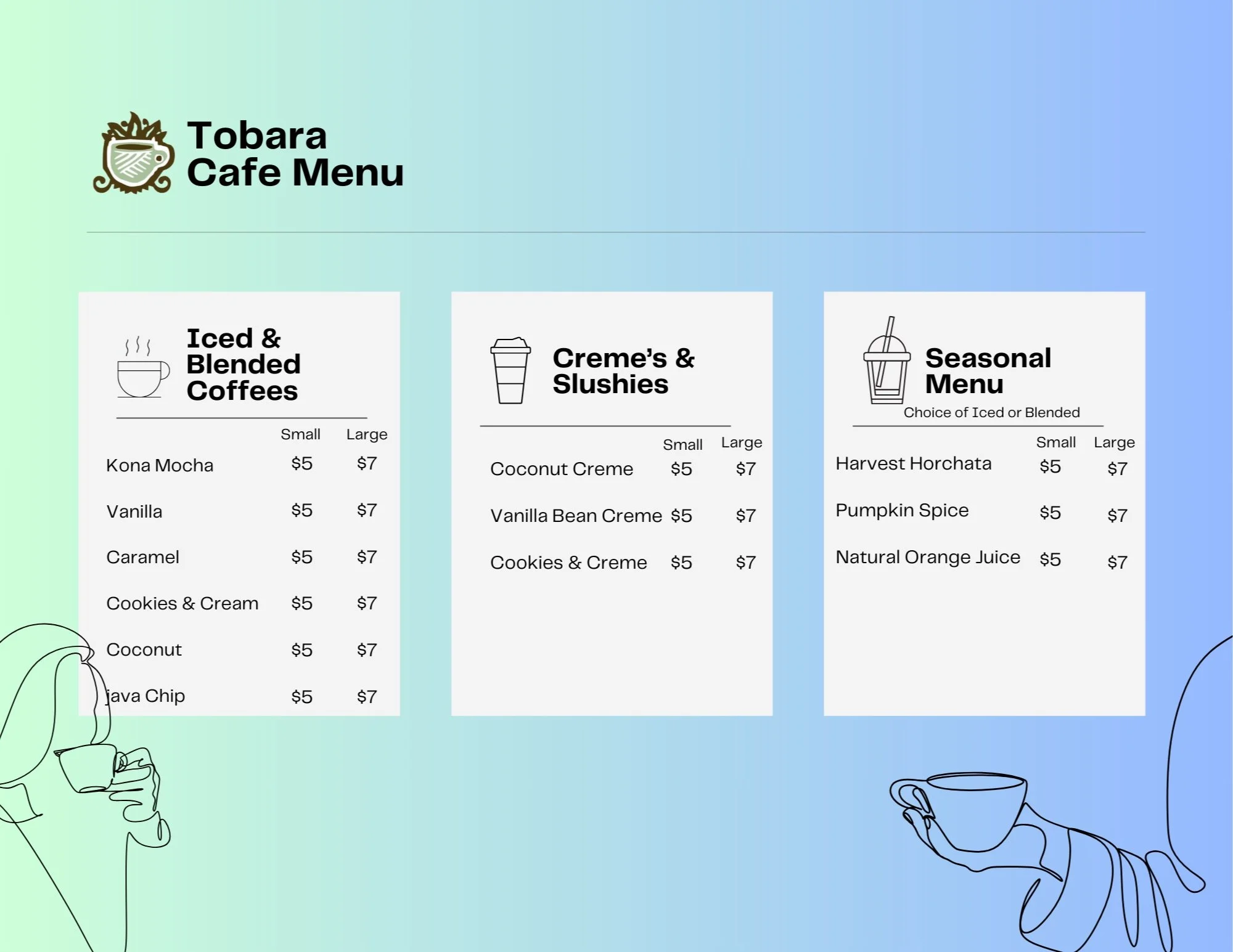 Our Menu — Tobara Cafe