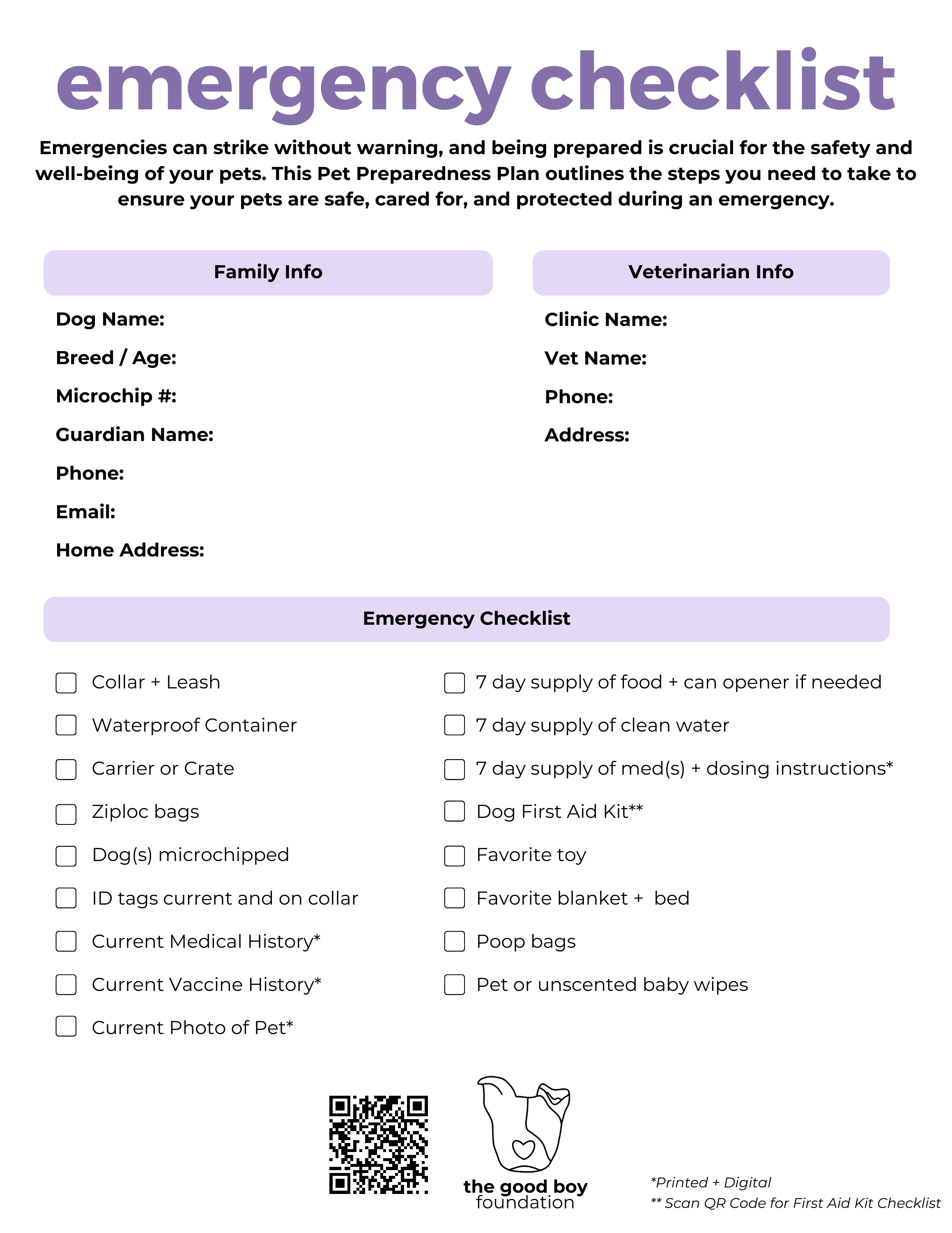 Emergency Preparedness Checklist — The Good Boy Foundation