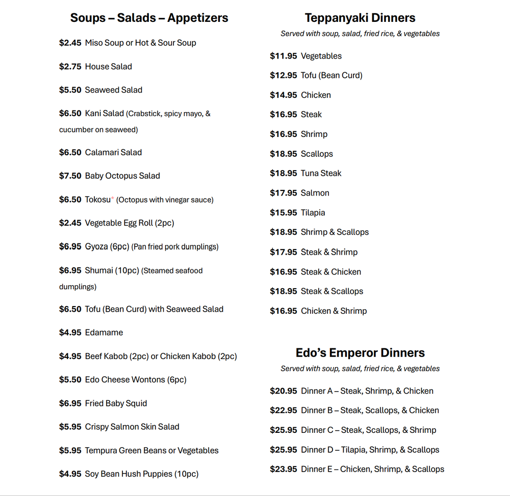 Menu — Edo Grill & Sushi