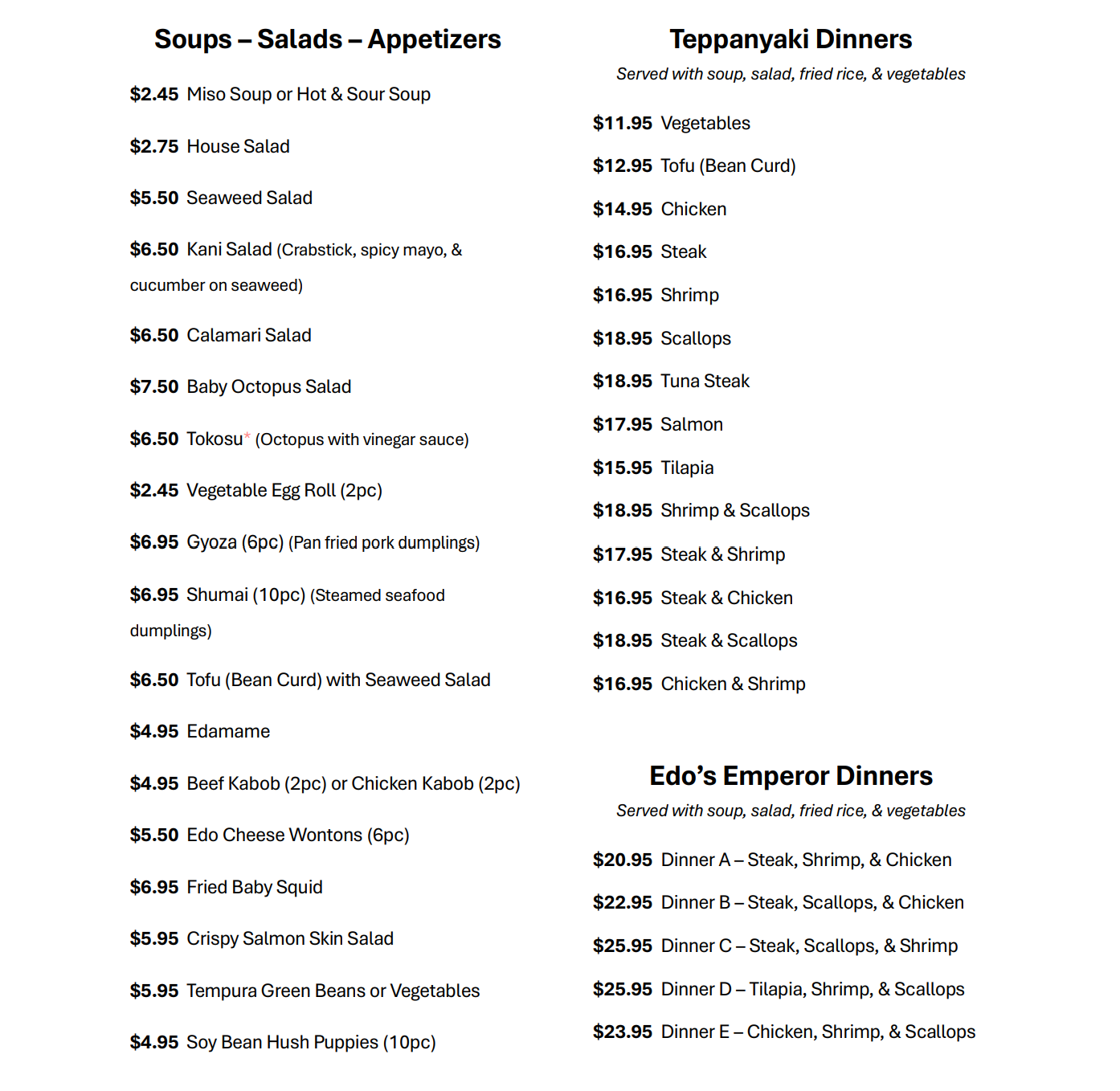 Menu — Edo Grill & Sushi