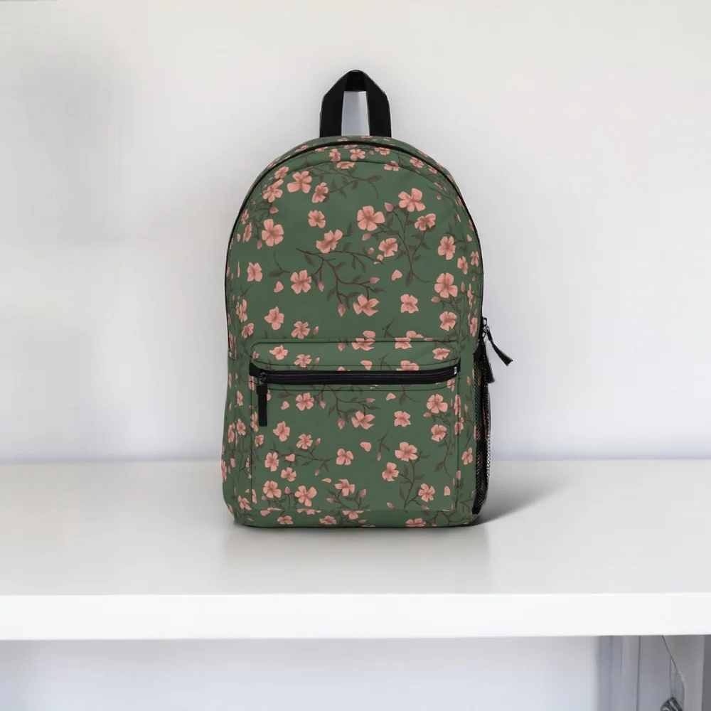 Faded Fields Backpack/ Neutral Blue, Pink, and Black School Bag/ Floral ...