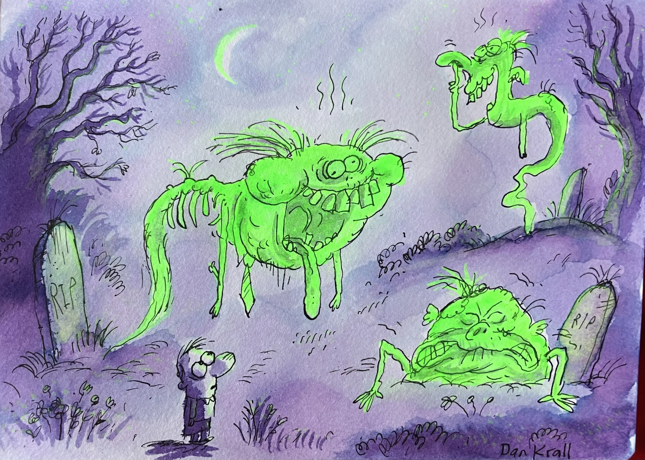 Incompetent Ghosts- Back Light Ink Drawing. 4" x 6" — Dan Krall ...