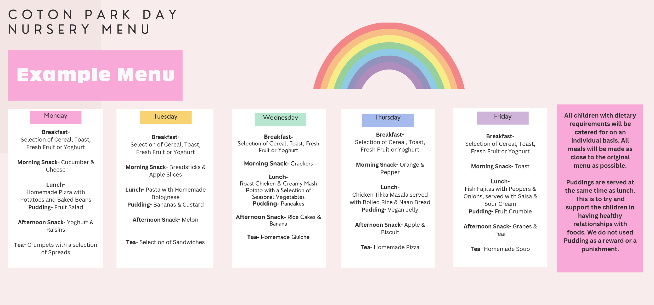 Food Menu — Coton Park Day Nursery