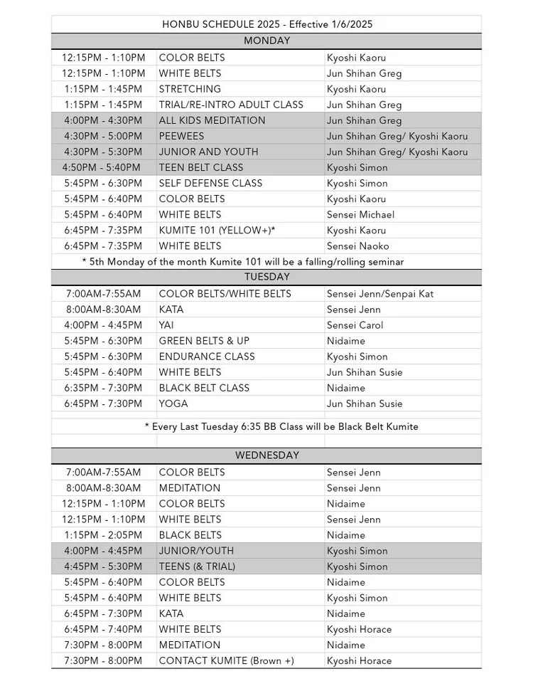 NYC Karate Class Schedule — World Seido Karate