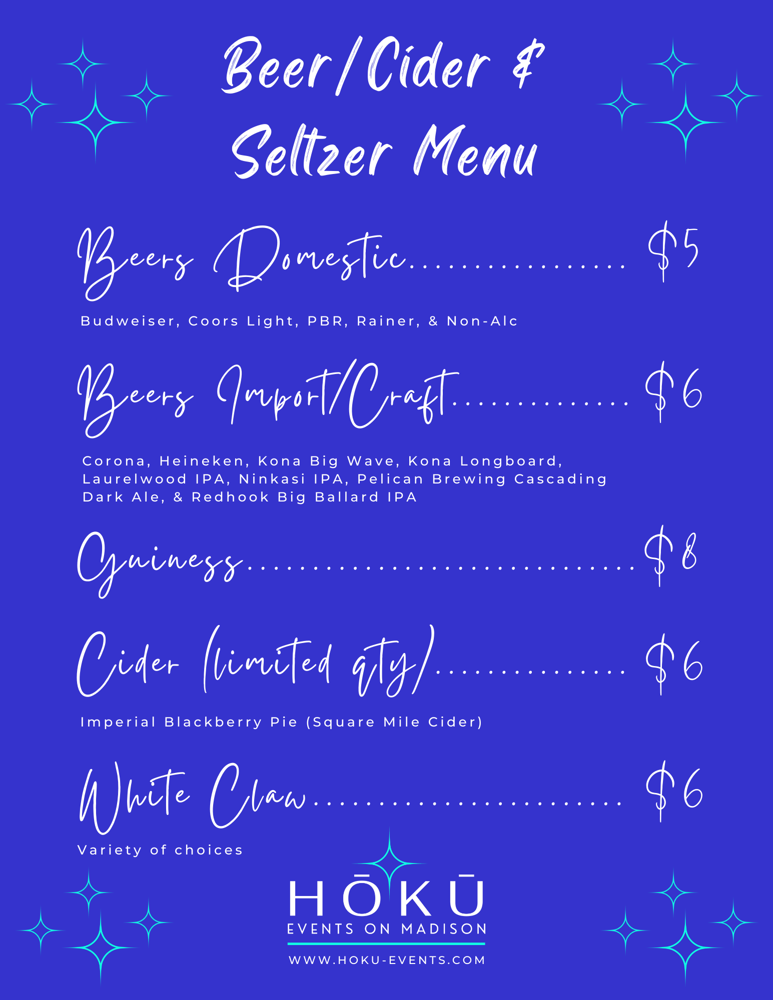 Hoku Menus — Hōkū Events on Madison