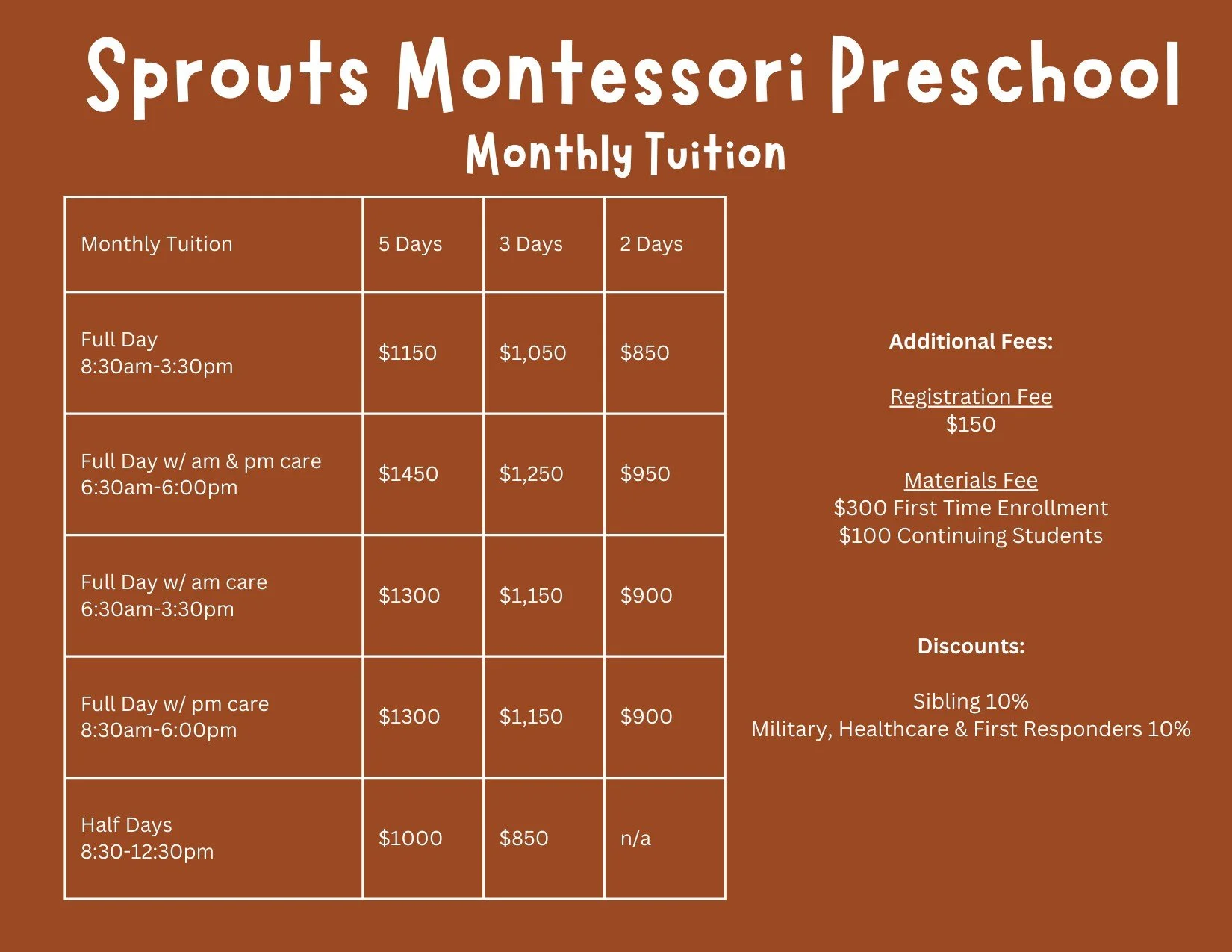 Tuition & Schedules — Sprouts Montessori Preschool